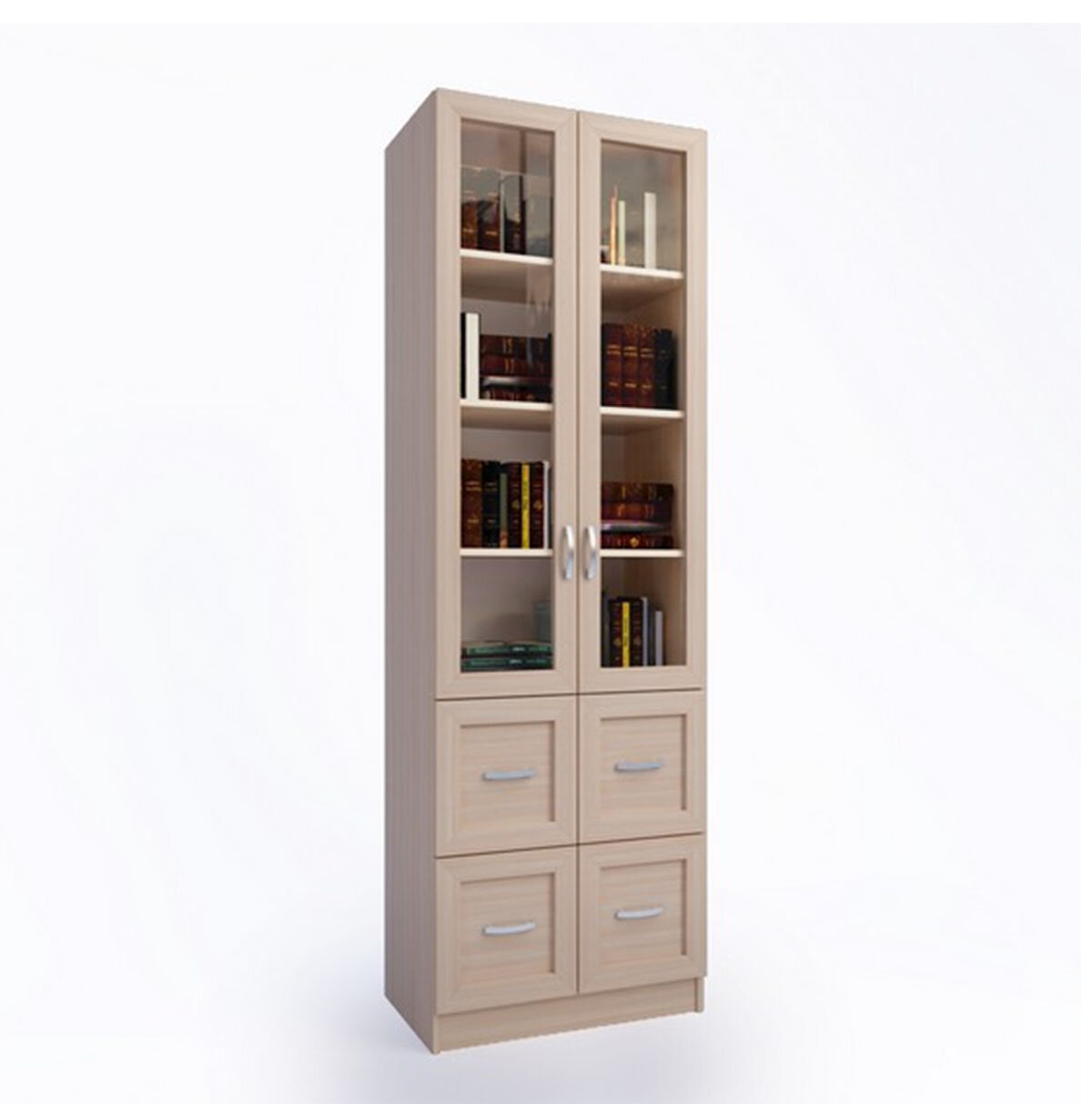 Библиотека книжная 2/4, ЛДСП, рамка МДФ, стекло, распашные двери