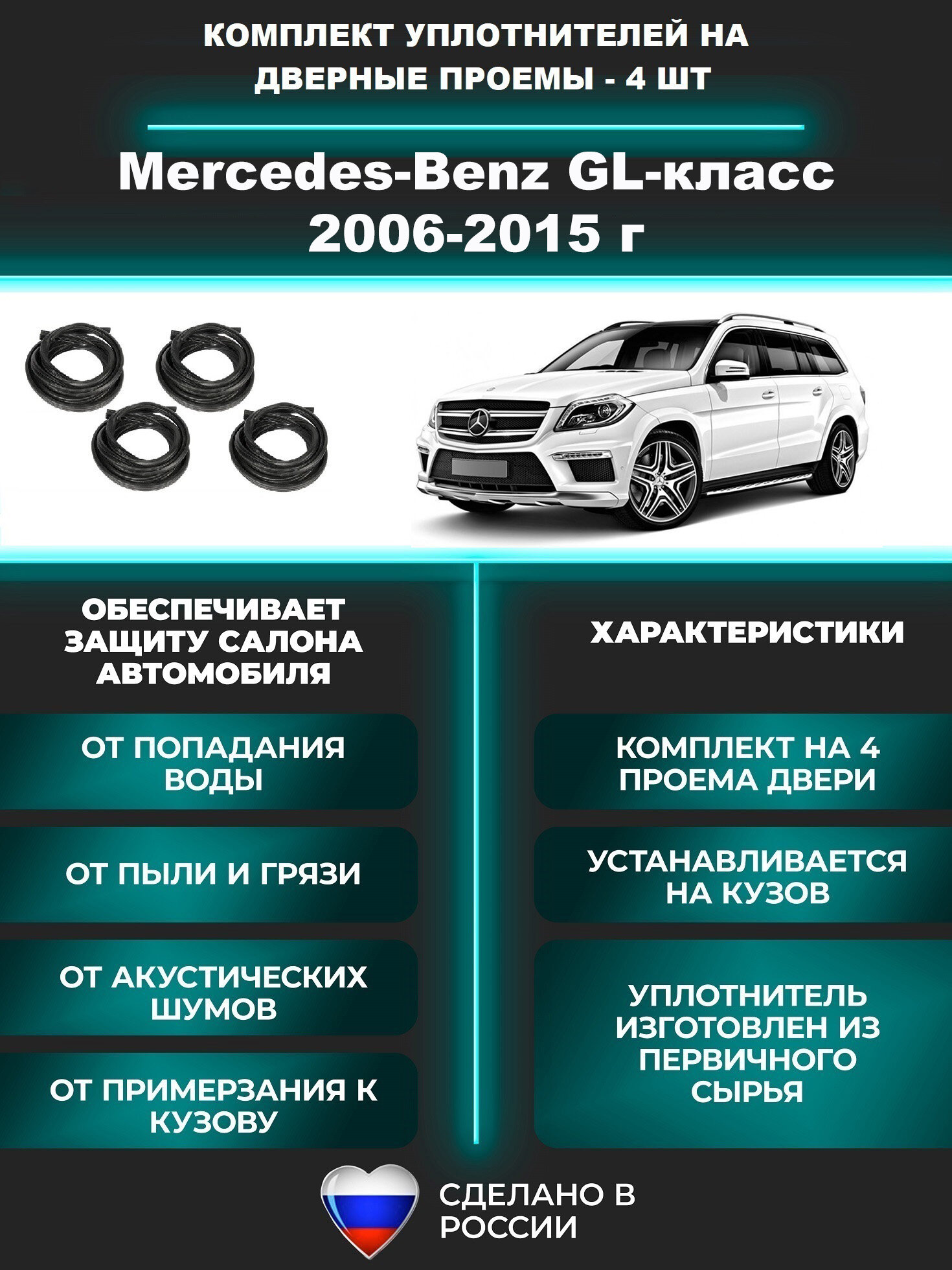 Комплект уплотнителей на проем дверей для Mercedes-Benz GL-класс 2006-2015 г, Мерседес-Бенц GL-класс, 4 шт