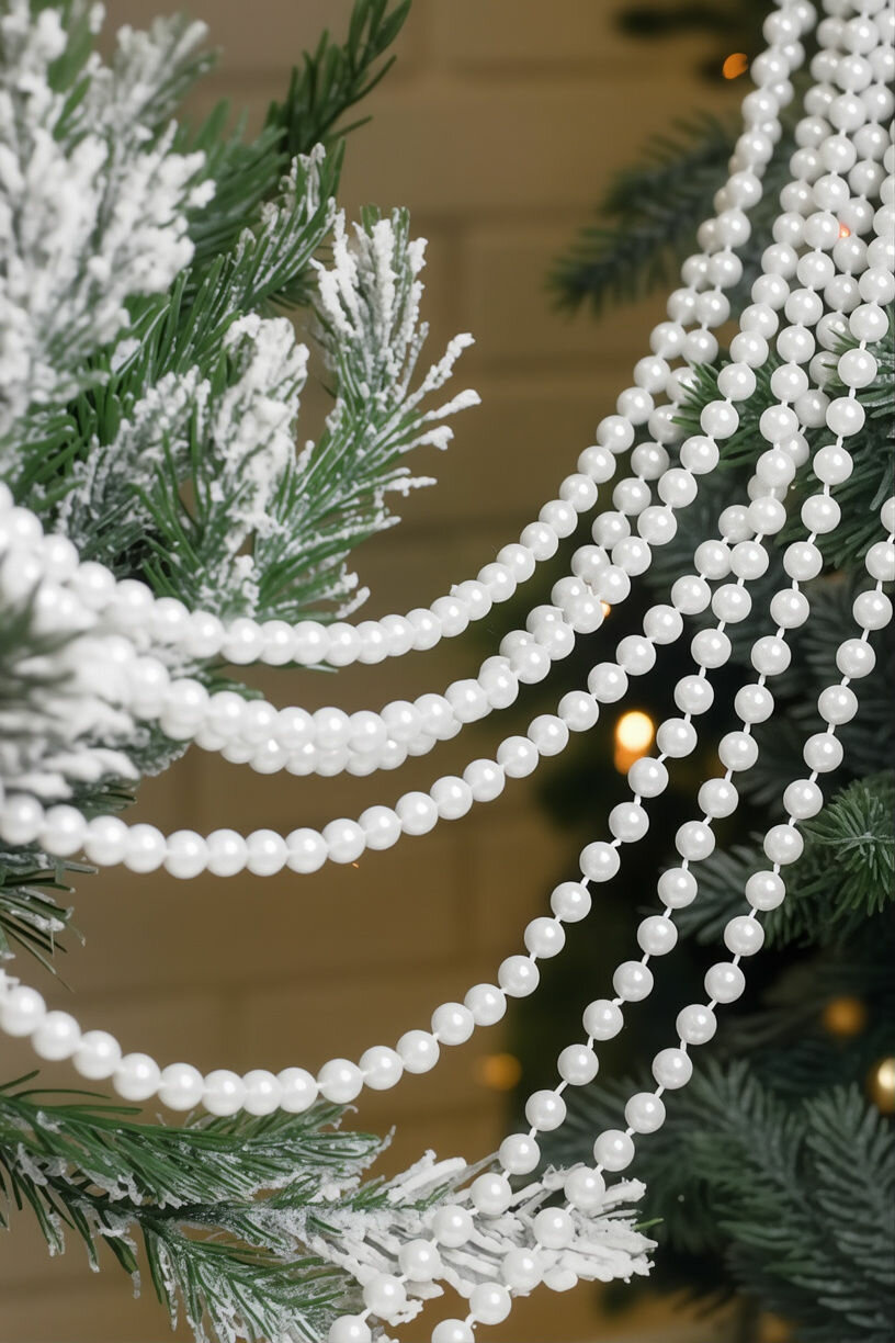 Бусы пластиковые елочный бисер, цвет: белый, 8 мм, 10 м, Winter Deco 000560