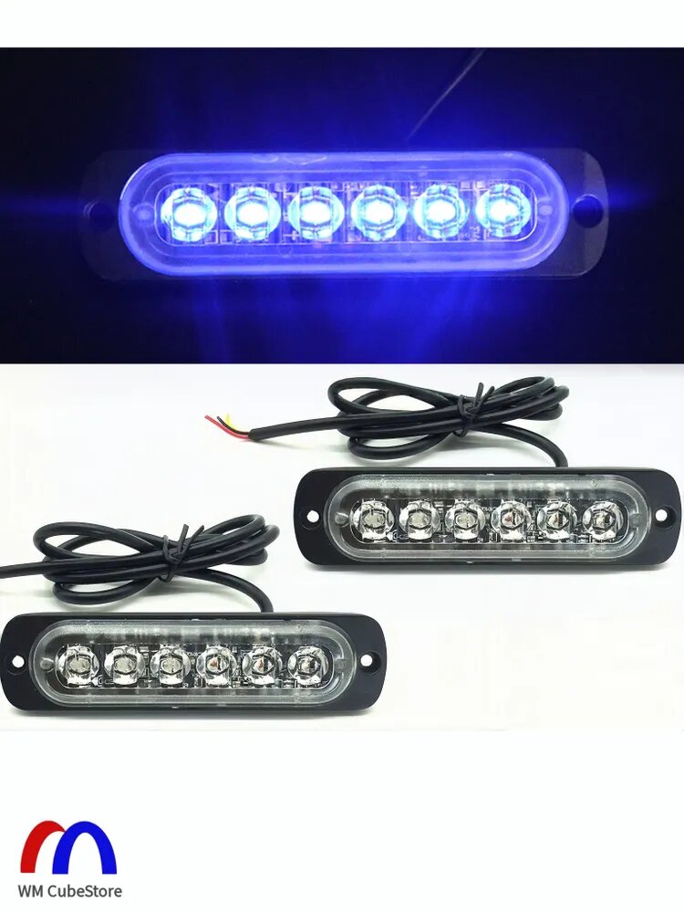 2ШТ Стробоскоп для авто 6 LED 12-24V проблесковый маяк синий BS39