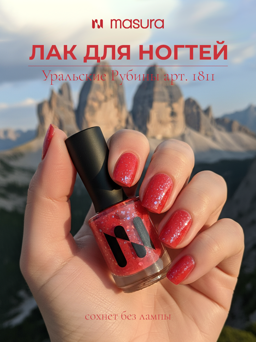Лак для ногтей Masura, "Уральские рубины", светло красное желе, с мультихромной слюдой, 11мл