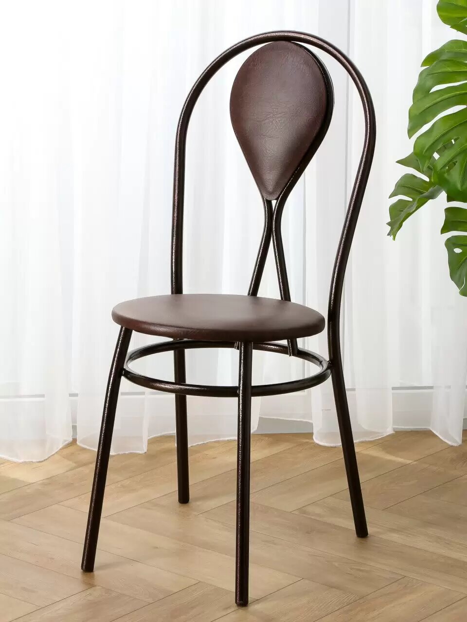 Стул 380х380х450 мм, полимер кожа, шоколад на коричневый, сиденье круглое, на металлических ножках, Венский К