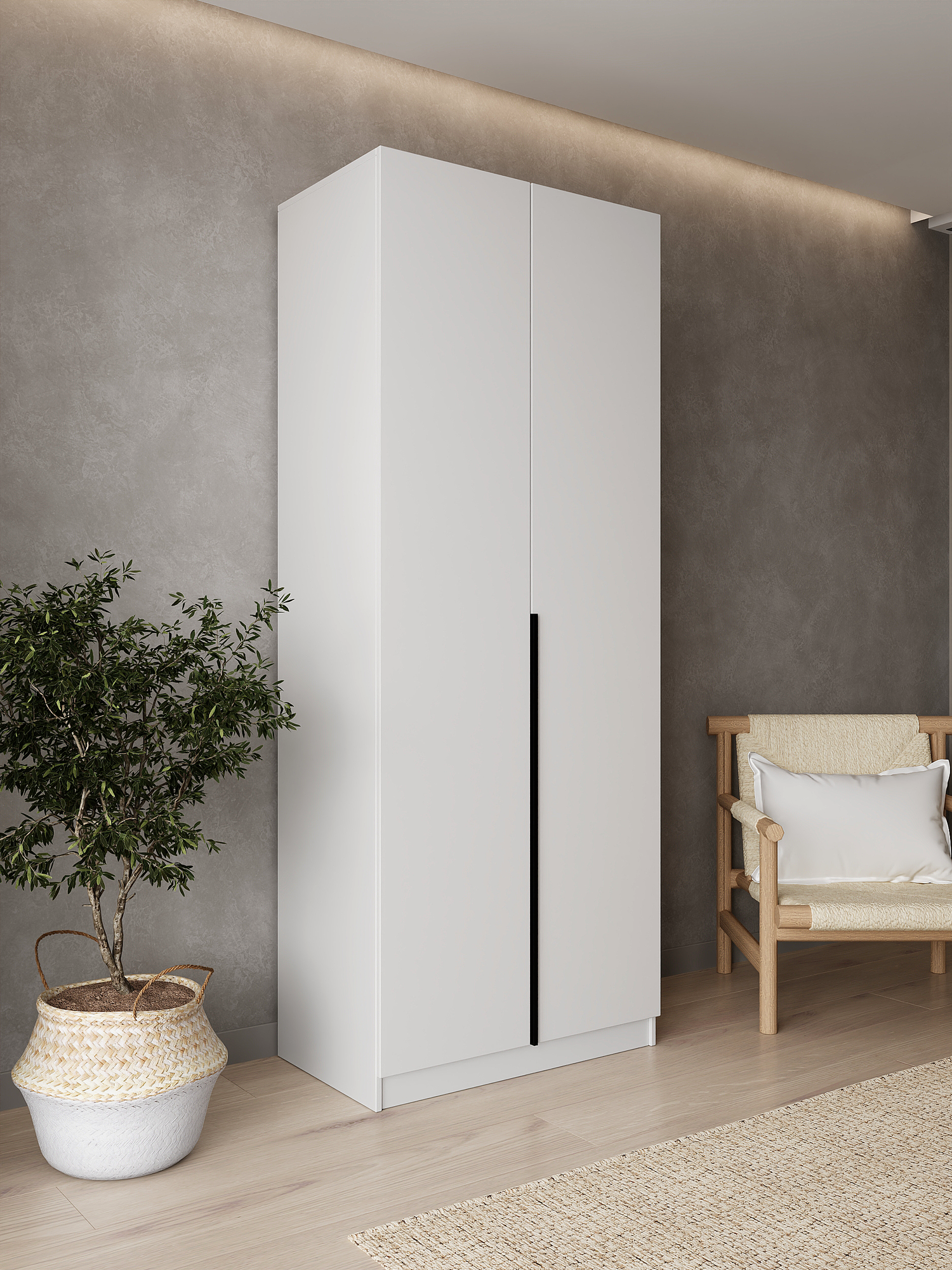 Шкаф A-A MEBEL Макс двухстворчатый распашной для одежды с ящиками, штангой и полками 80х48х204 см белый