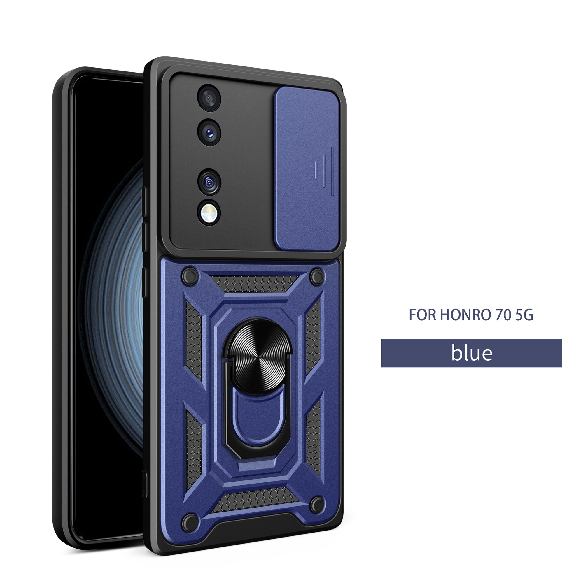 Чехол с кольцом Bumper Case для Honor 70 синий
