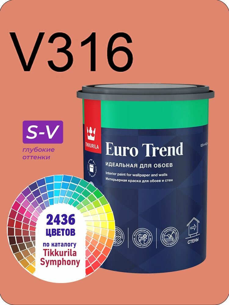 Краска для обоев Tikkurila Euro Trend 0,9л. глубокие оттенки V316