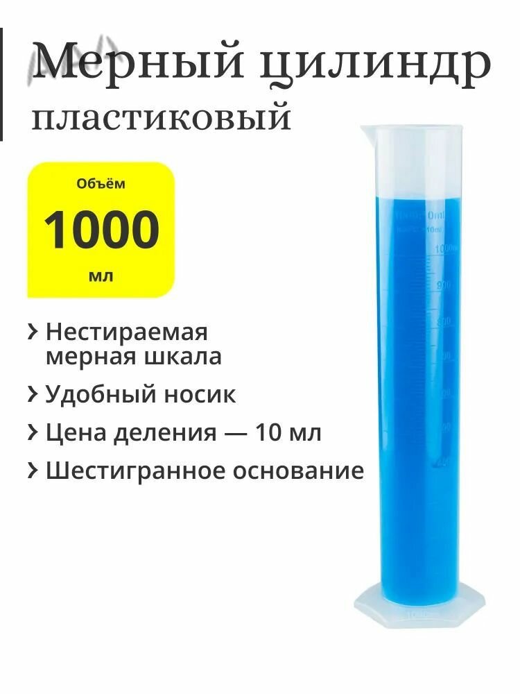Измерительный цилиндр 1000 мл, пластиковый, с точной шкалой, мерная мензурка для жидкостей, кухни, лаборатории.