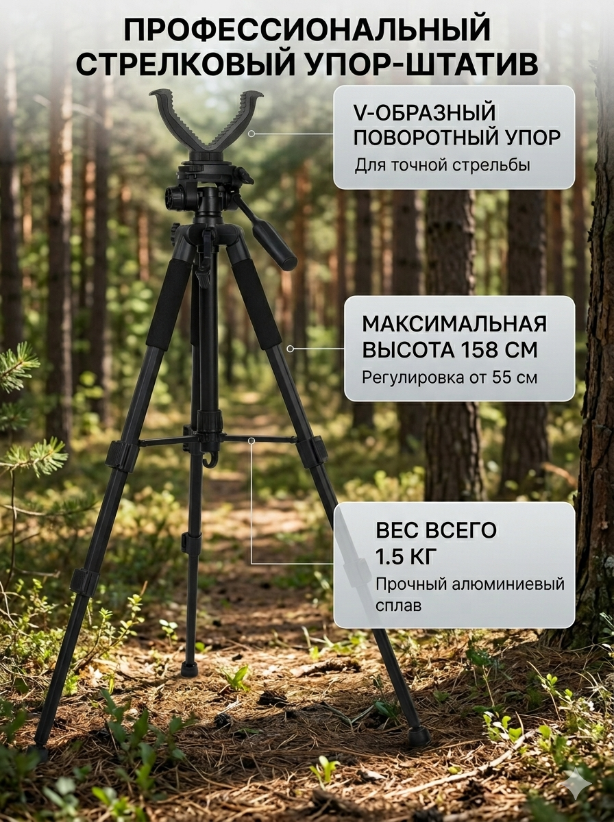 Штатив для телескопа Vanguard QUEST T62U 3-в-1 (тренога, бипод, монопод) для охоты и оптики,1,5 м