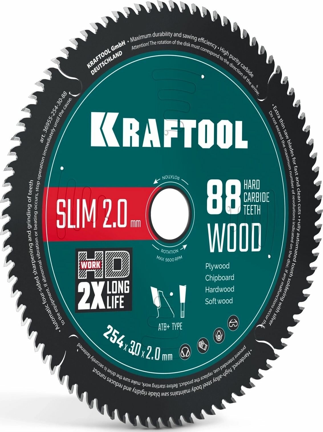 Диск пильный по дереву KRAFTOOL Slim wood cut 254 х 30 x 2.0 мм, 88Т
