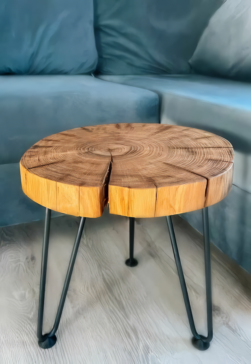 Стол журнальный Native Woods, лофт, слэб дуба, металлические ножки