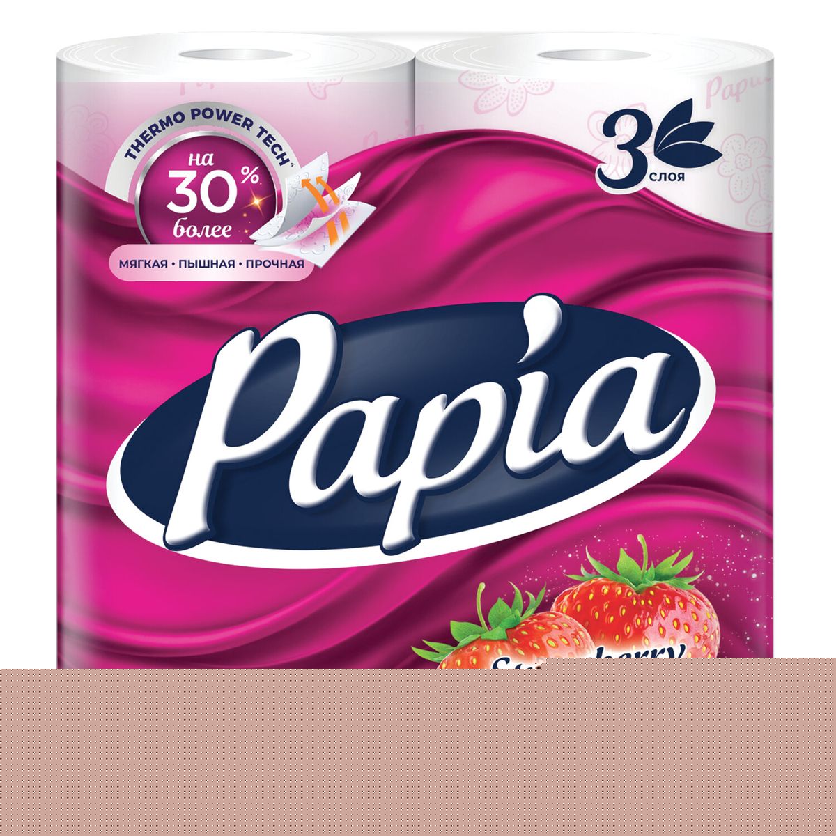 Бумага туалетная 3-слойная Papia "Клубничная мечта", 16.5м, 4 рул/уп (5084114)