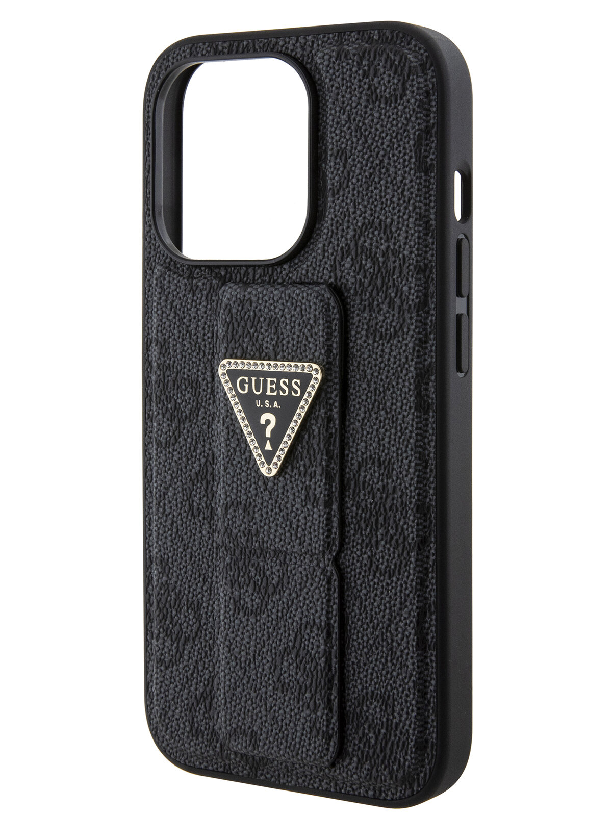Guess для iPhone 15 Pro Max чехол GripStand PU 4G with Triangle Diamond metal logo Hard Black