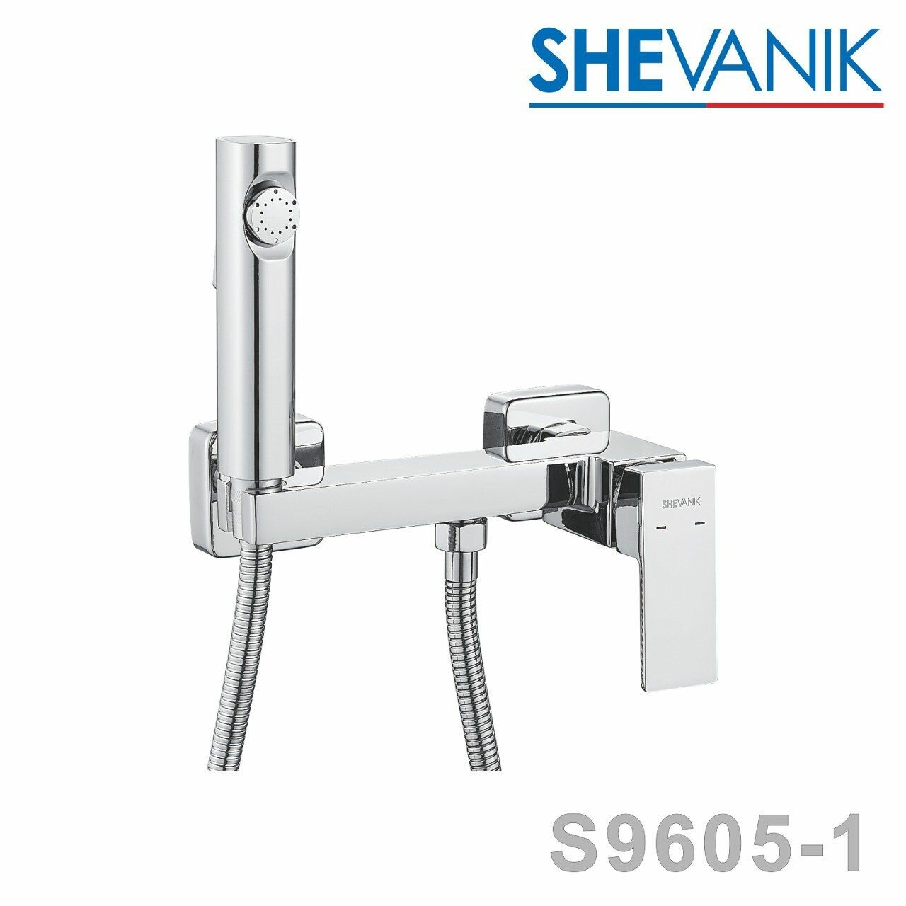 Гигиенический смеситель Shevanik Rose S9605-1, с лейкой, латунь, 100см шланг, хром