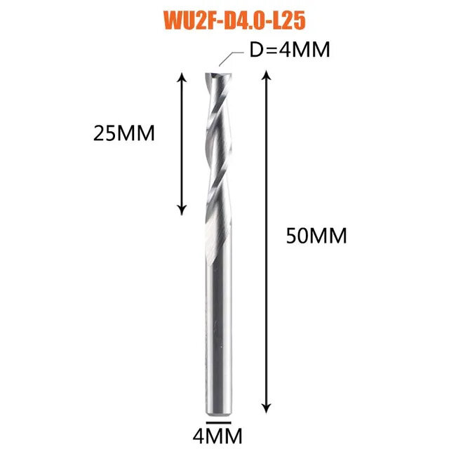Dreanique двухзаходная концевая фреза по дереву для станков cтружка вверх (4х25х50х4) WU2F-D4.0-L25 11302