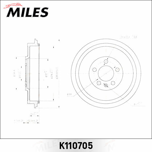 MILES Барабан тормозной VW POLO SEDAN 10- / SKODA OCTAVIA 96- (TRW DB4262) D230 мм K110705