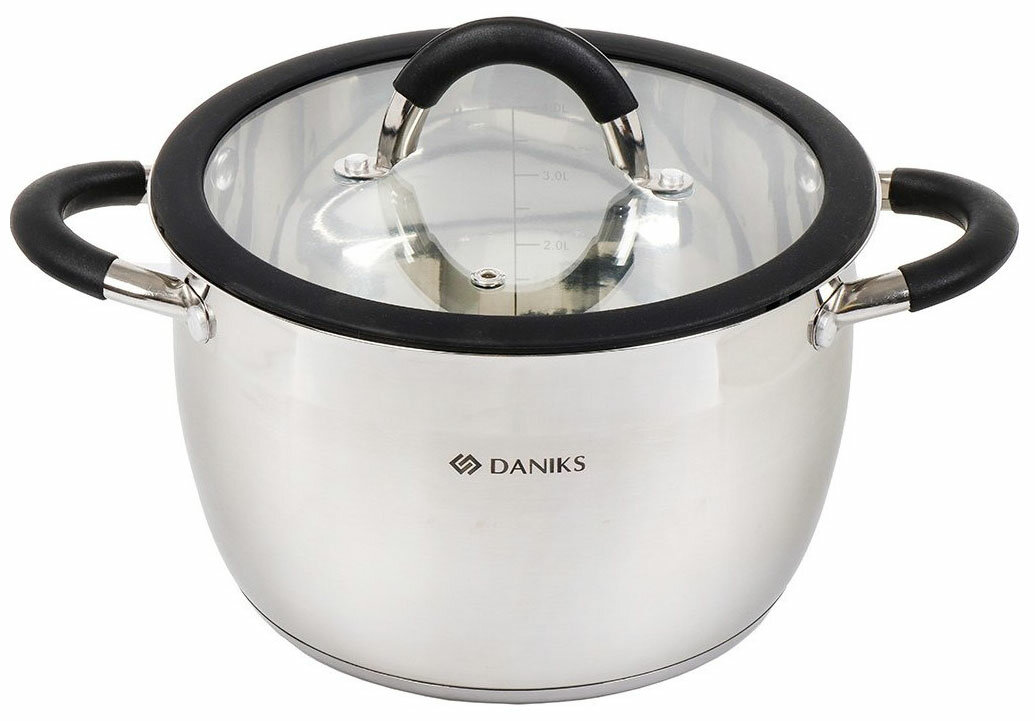 Кастрюля Daniks Орландо GS-01435-22CA нерж крышка стекло 5 л индукц