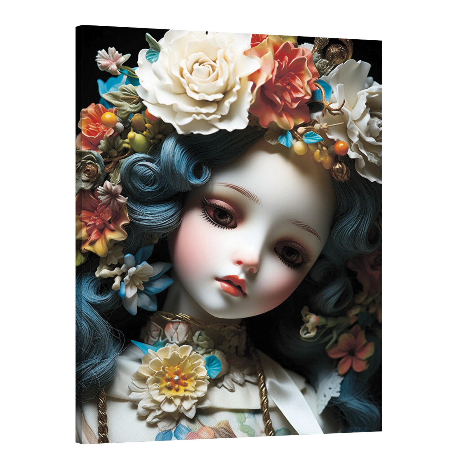 Интерьерная картина 50х70 "Кукла в цветочном венке"