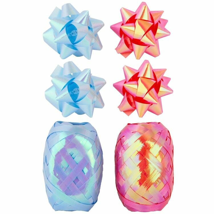 Бант для подарка КНР 4 см + лента 10 м перламутровый красный, голубой 6 шт