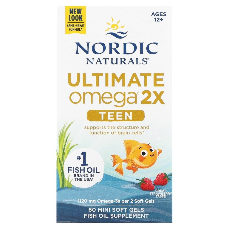 Nordic Naturals, Teen, Ultimate Omega 2X, для подростков от 12 лет, со вкусом клубники, 60 миникапсул