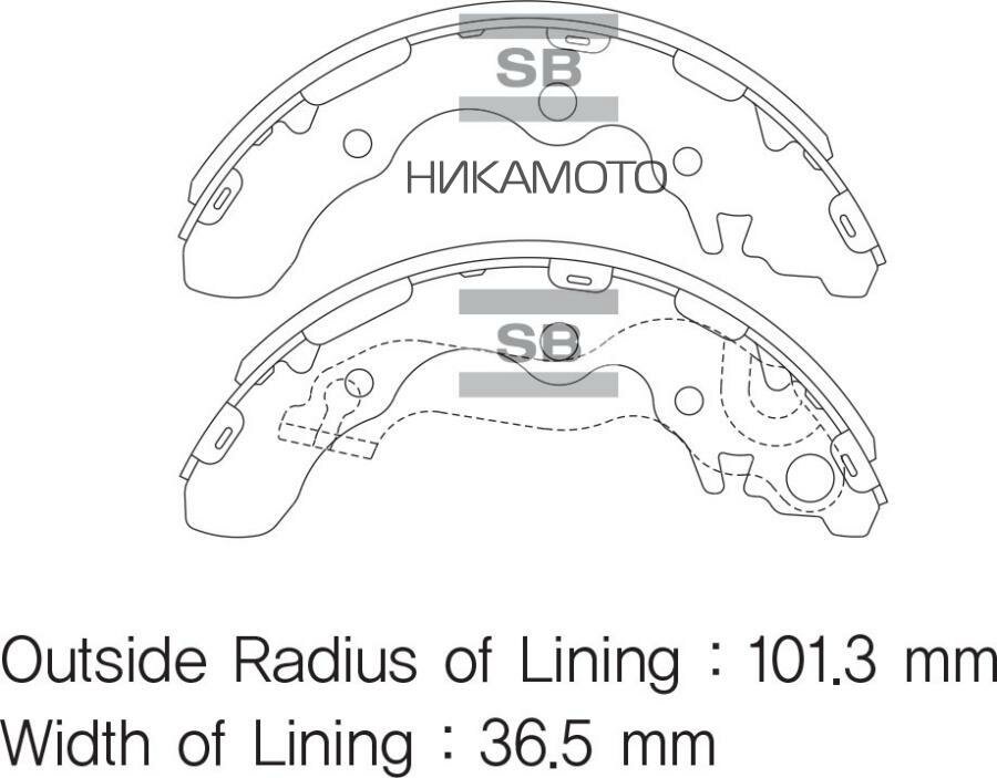 SANGSIN BRAKE SA155 Колодки тормозные барабанные (стояночного тормоза) KIA CERATO I (LD) (2004-2009)