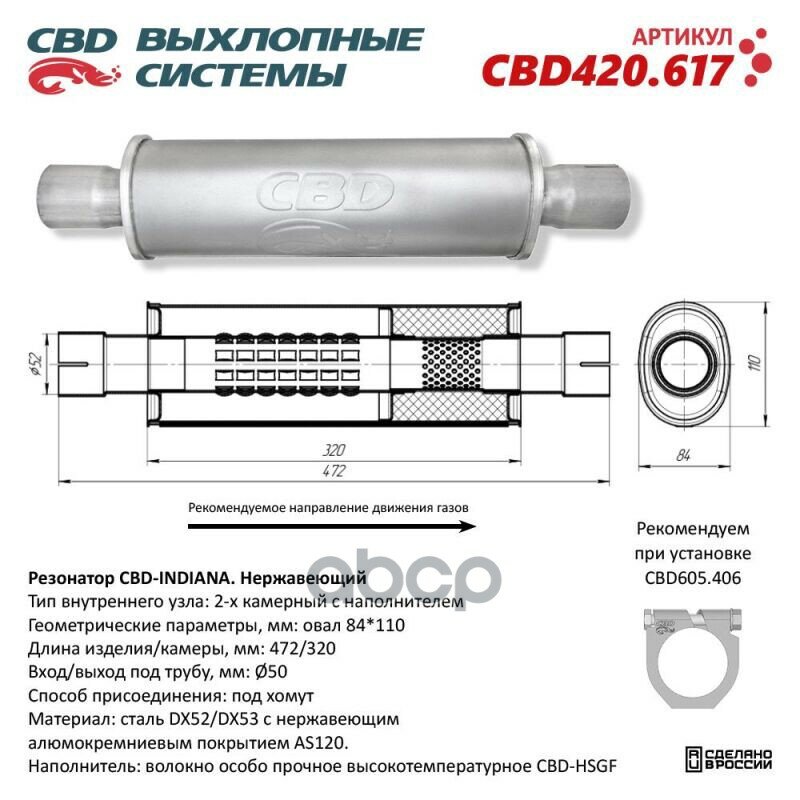 Резонатор CBD-INDIANA L48, овал 84x11мм, од трб мм Нержавеющий CBD CBD42617 CBD арт. CBD420617