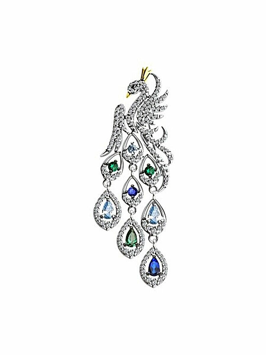 Брошь, серебро, 925 проба, родирование, фианит