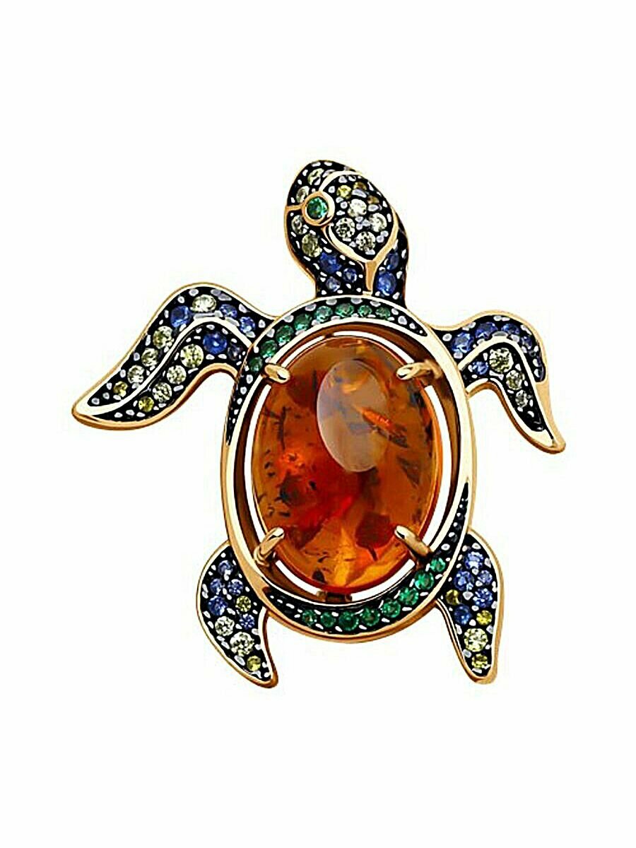 Брошь, серебро, 925 проба, родирование, фианит