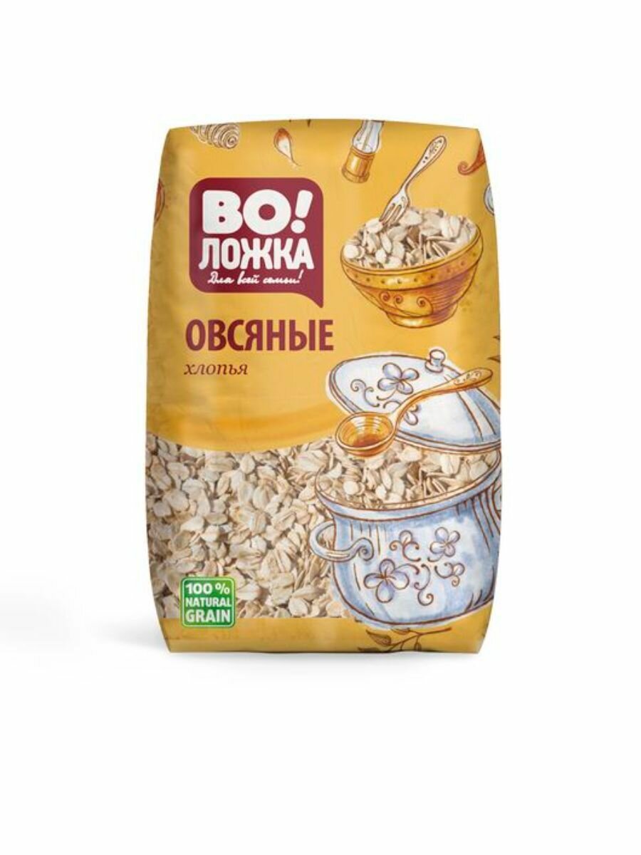 Хлопья овсяные 450г Воложка (мягкая упаковка + картонная коробка)