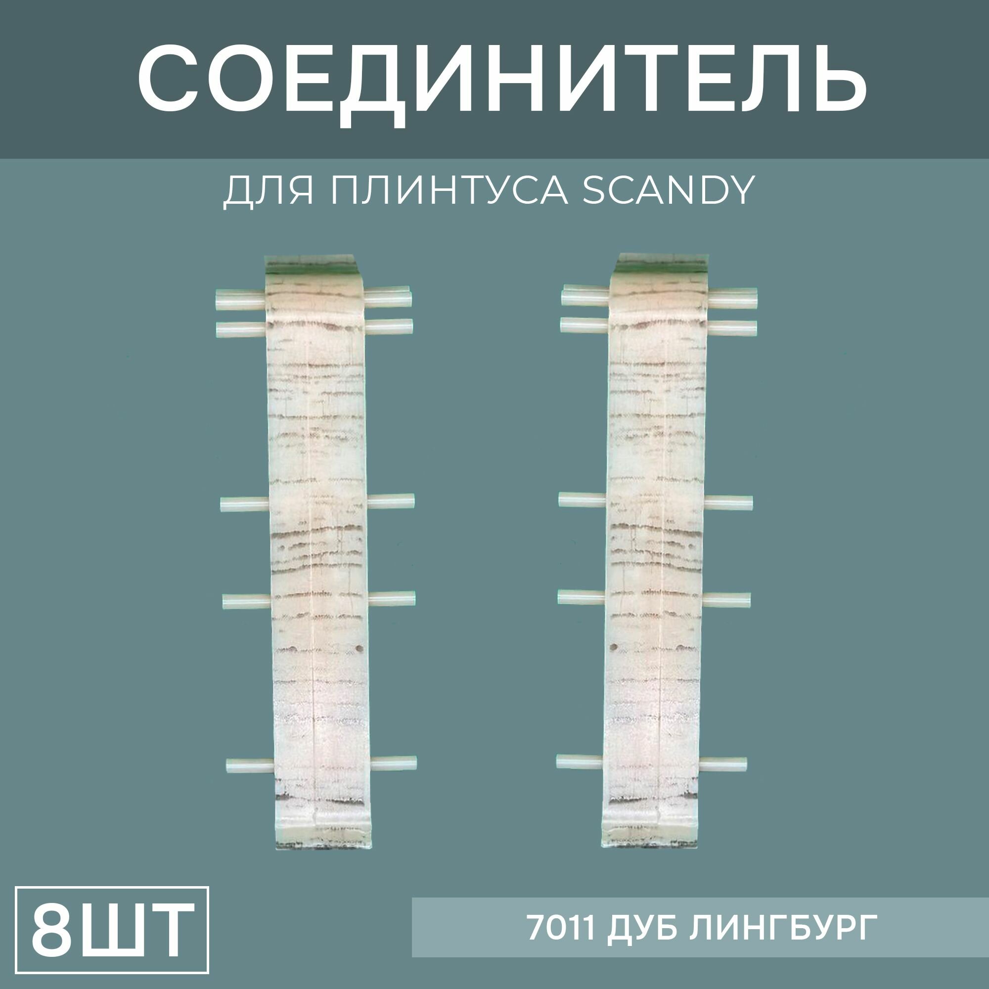 Соединитель 72мм для напольного плинтуса Scandy 4 блистера по 2 шт, цвет: Дуб Лингбург