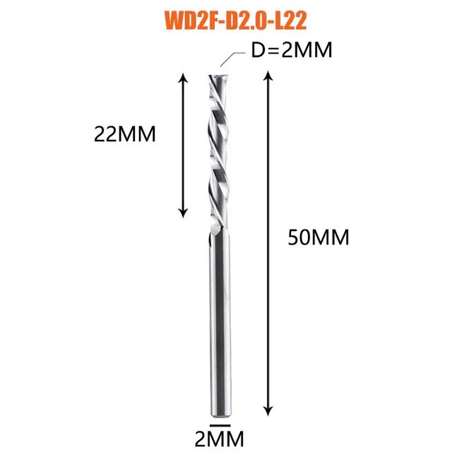 Dreanique чистовая спиральная двухзаходная фреза стружка вниз для чпу (2х22х50х3.17) WD2F-D2.0-L22 11401
