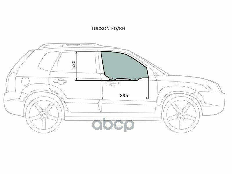 Стекло боковое опускное (Спереди/ Справа/ Цвет зеленый) Hyundai Tucson 04-09 XYG арт. TUCSON FD/RH