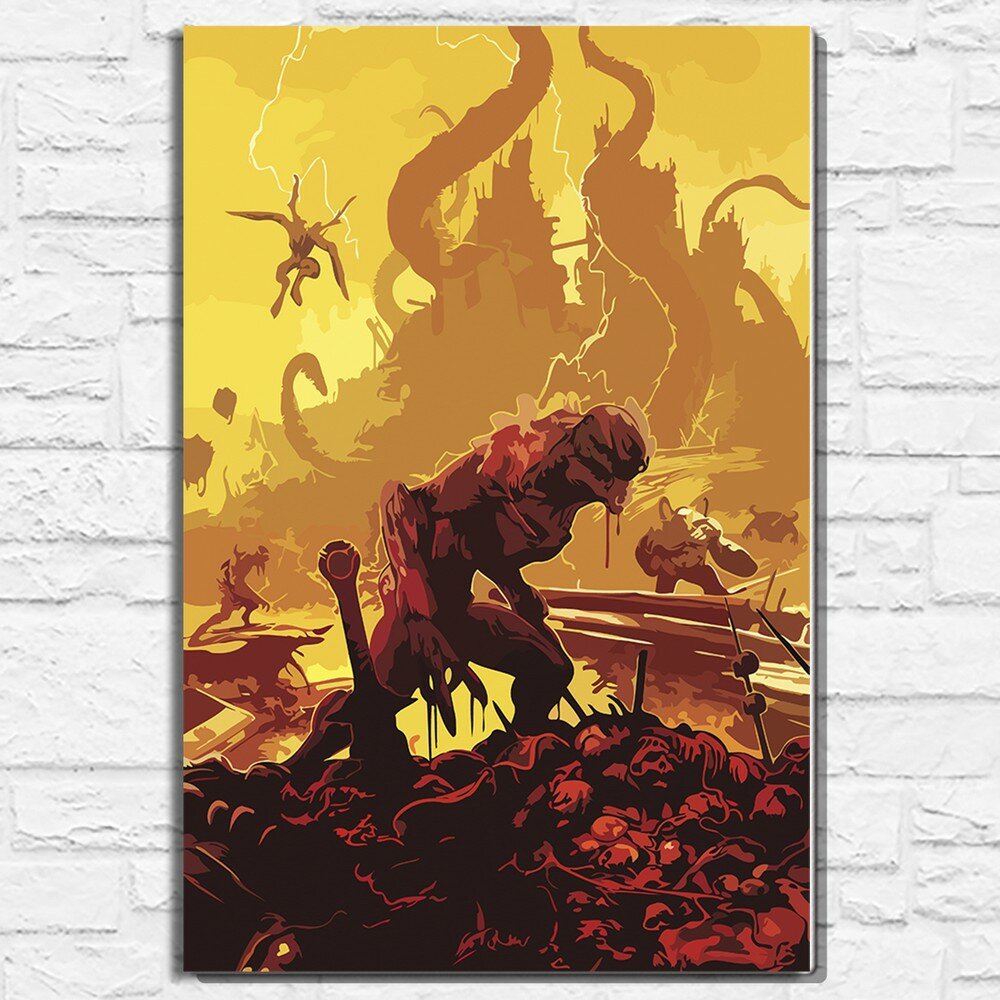 Картина по номерам на холсте игра DOOM Eternal (дум, инопланетяне, апокалипсис) - 14047 В 40х60