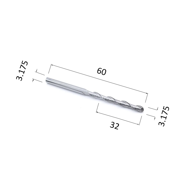 Фреза DJTOL N2QX3.32 спиральная двухзаходная сферическая (по дереву, композиту (АКП), пластику)
