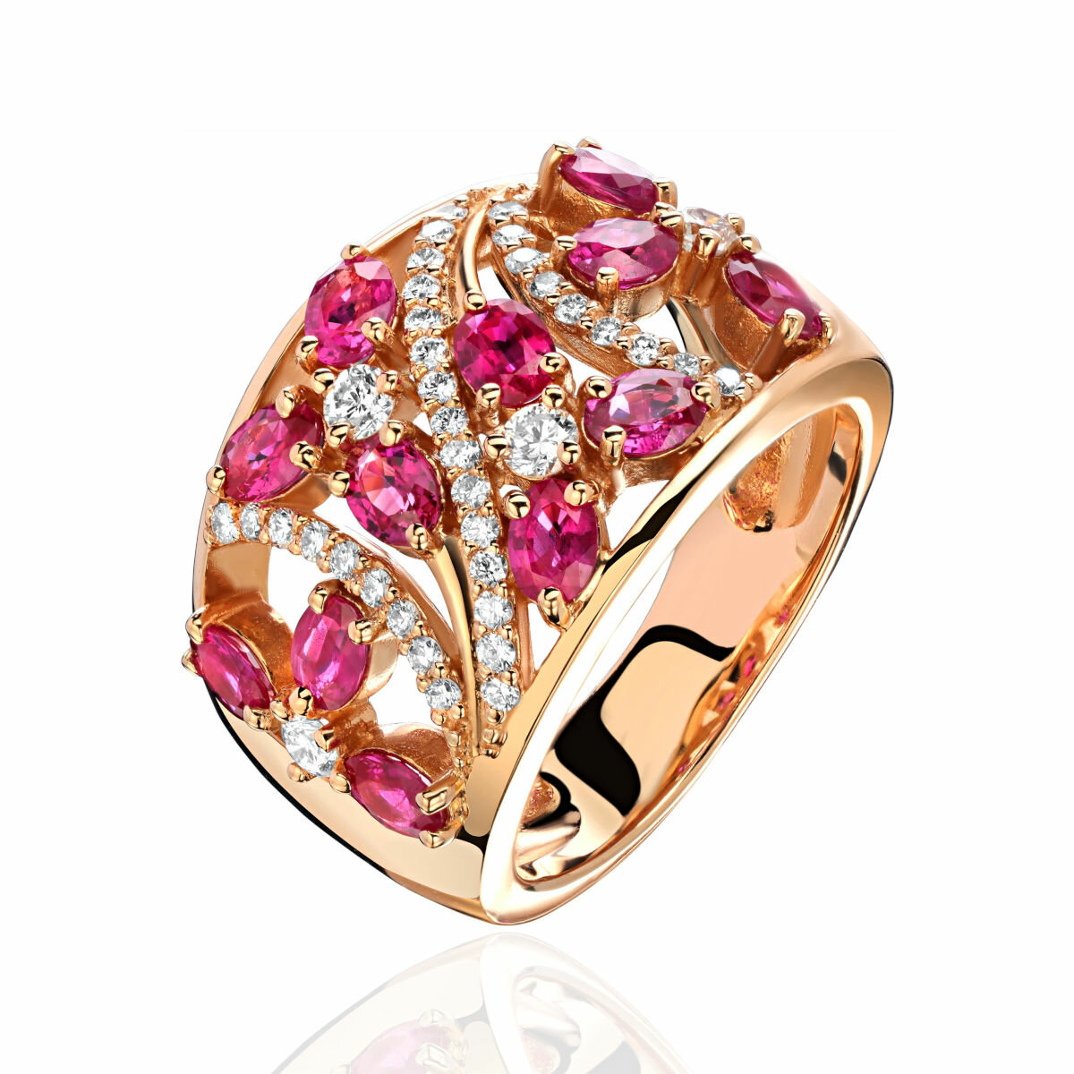 Кольцо, красное золото, 585 проба, бриллиант, рубин