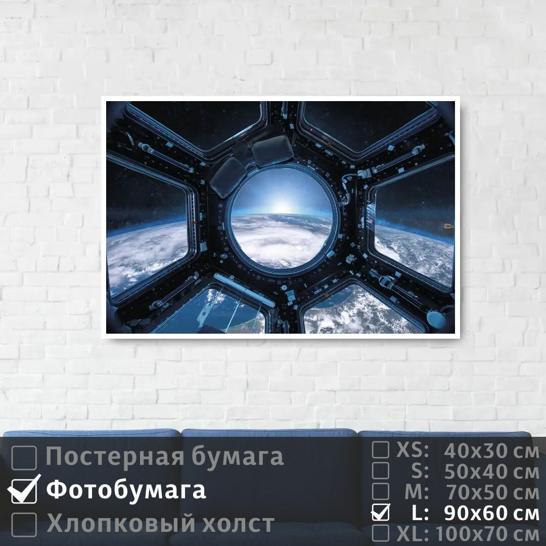 Постер на фотобумаге Вид Из Иллюминатора Космической Станции 90х60 см ПолиЦентр