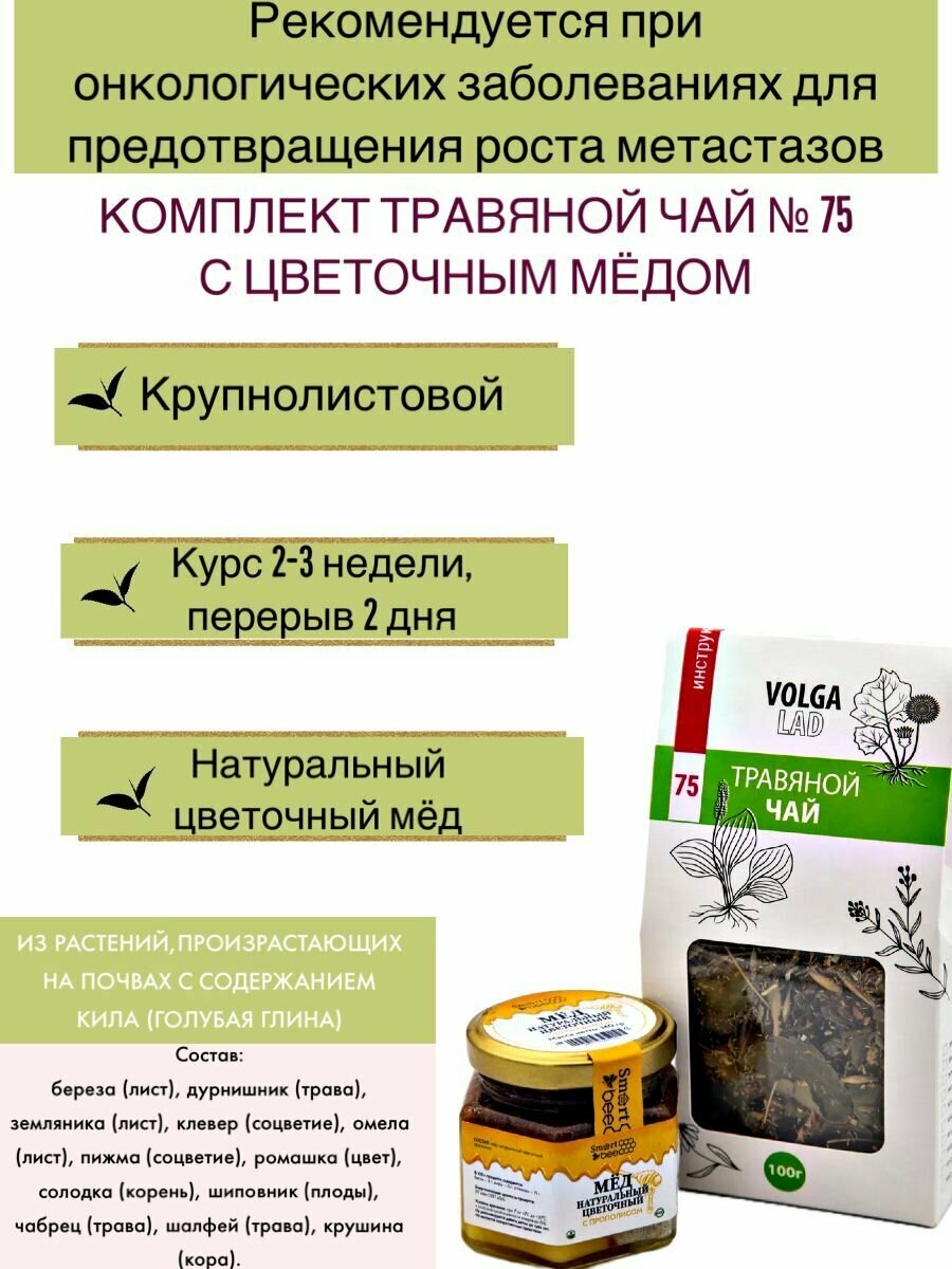 Набор Травяной чай Волгаладь-75 при онкологии с медом цветочным 2 шт 70/140 г