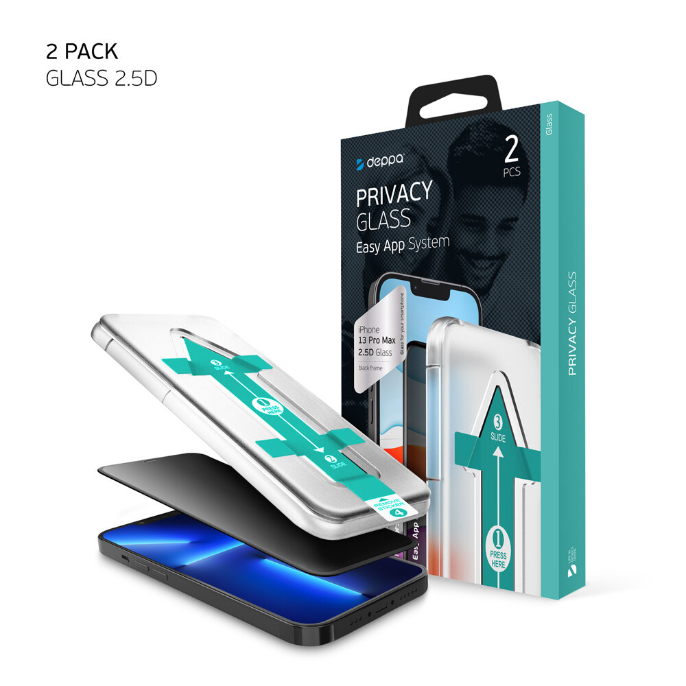 Защитное стекло PRIVACY 2,5D (2шт) Full Glue Easy App для Apple iPhone 14 Plus/13 Pro Max (2022), 0, Deppa 62896