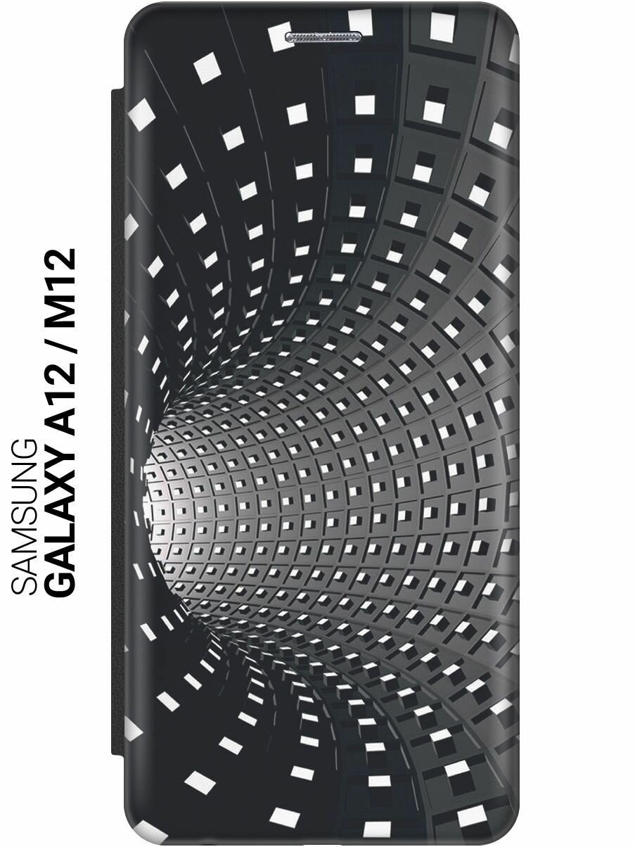 Чехол-книжка на Samsung Galaxy A12, M12, Самсунг А12, М12 c принтом "Черно-белый тоннель" черный