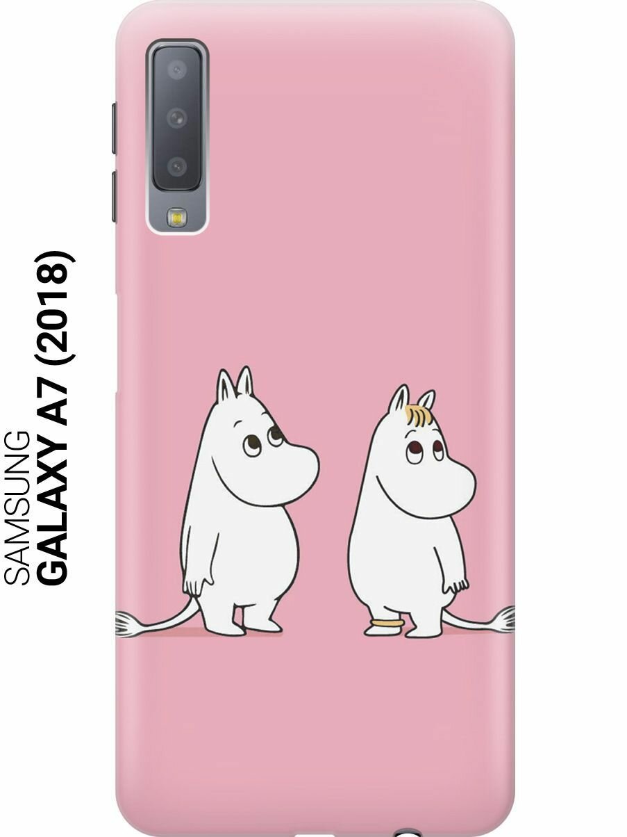 Силиконовый чехол на Samsung Galaxy A7 (2018), Самсунг А7 2018 с принтом "Муми-тролли на розовом"