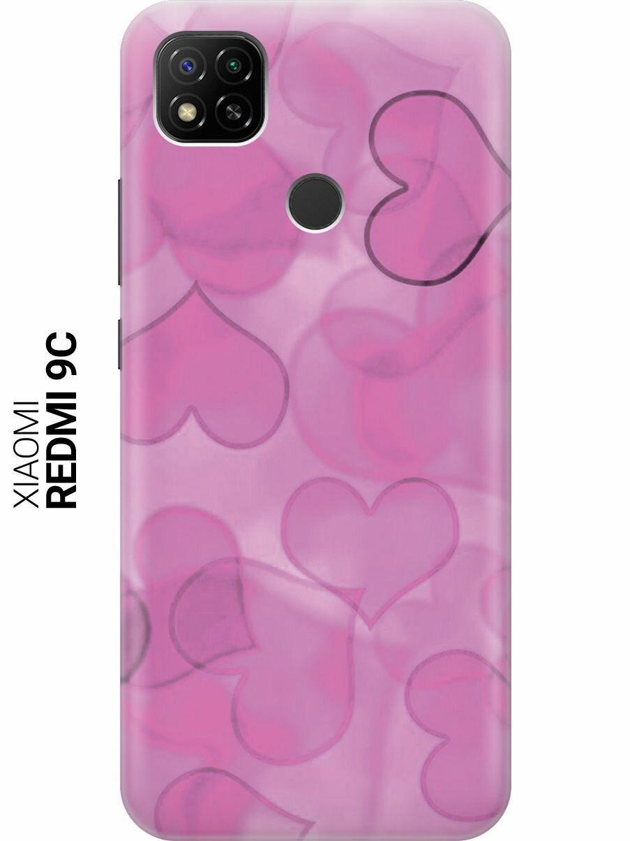 Силиконовый чехол на Xiaomi Redmi 9C, Сяоми Редми 9С с принтом "Розовые сердечки"