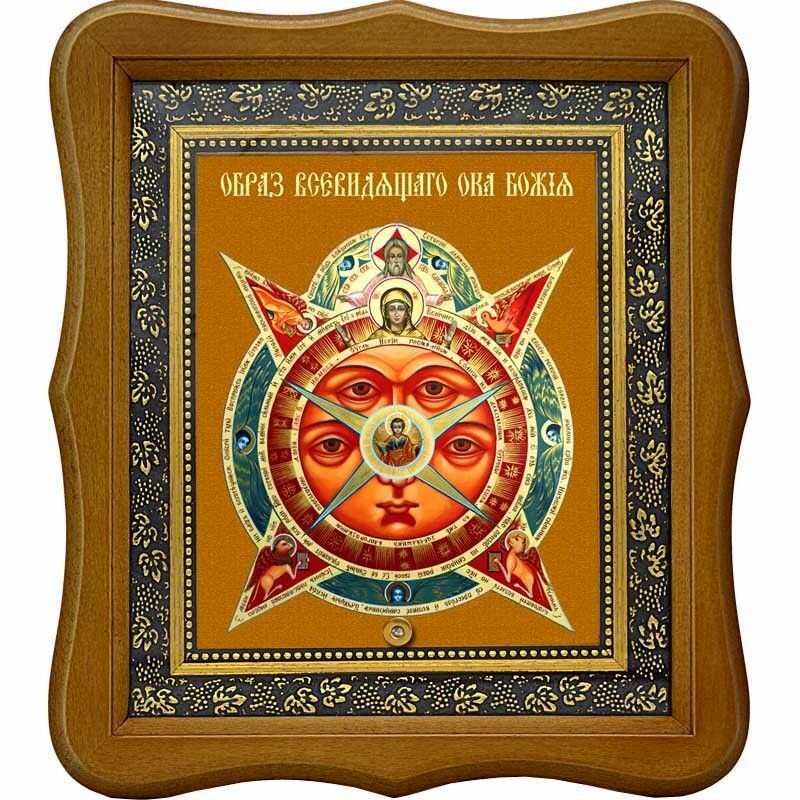 Всевидящее Око Божие. Икона Божьей Матери на холсте с мощевиком.