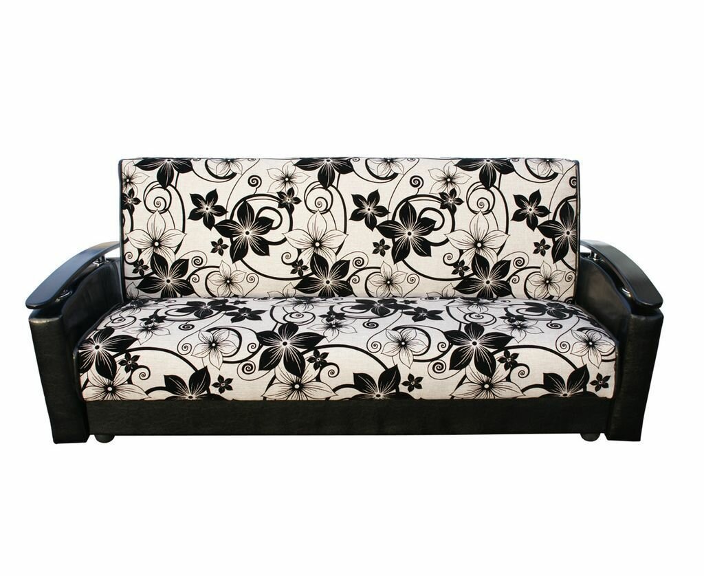 Диван книжка Fotodivan Лидер 120 ППУ Рогожка с цветами/Коричневый