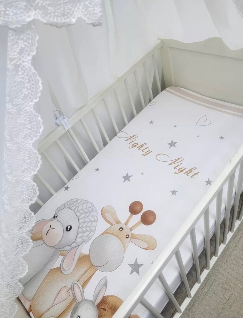 Простынь на резинке на матрас "Жираф, Мишка, Зайка" 60х120