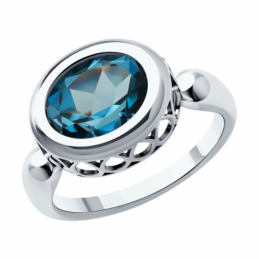 Кольцо, белое золото, 585 проба, Лондон топаз