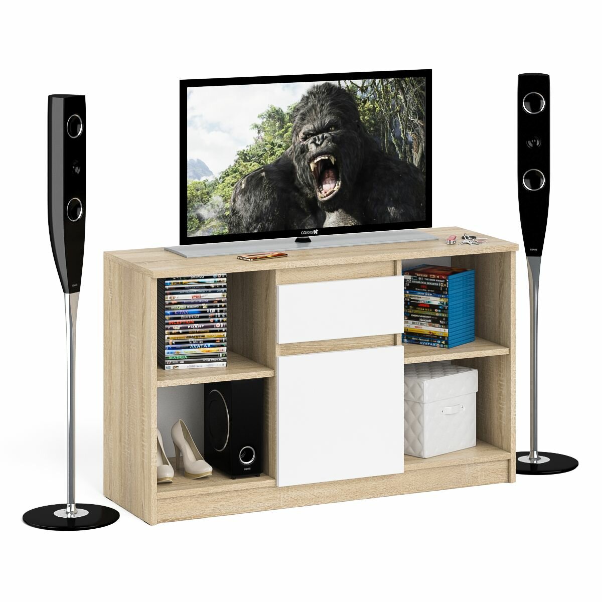 Тумба ТВ Мори МТВ1204.1 цвет дуб сонома/белый, ШхГхВ 120,4х41х73 см