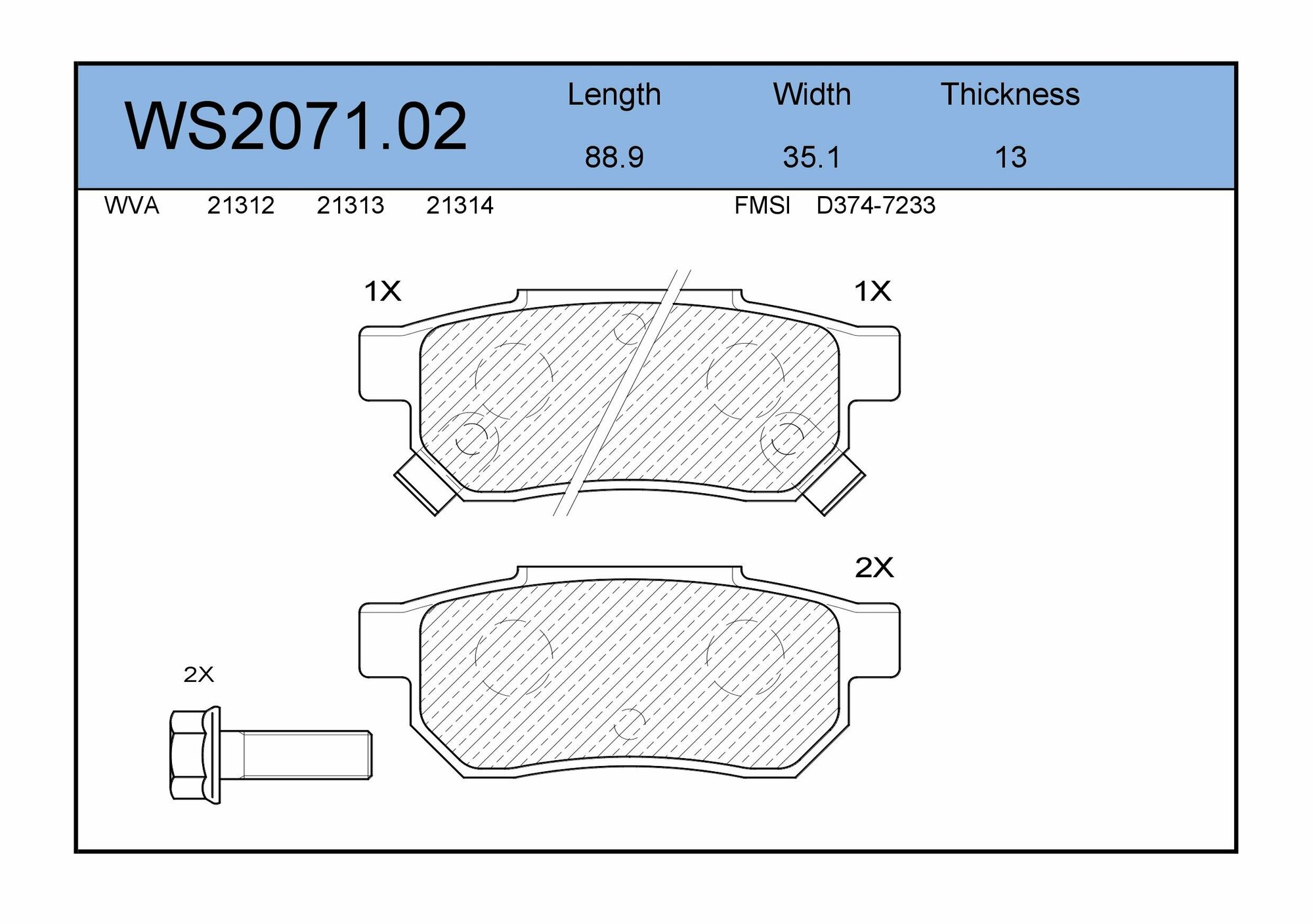 Колодки тормозные дисковые зад JEENICE WS2071.02