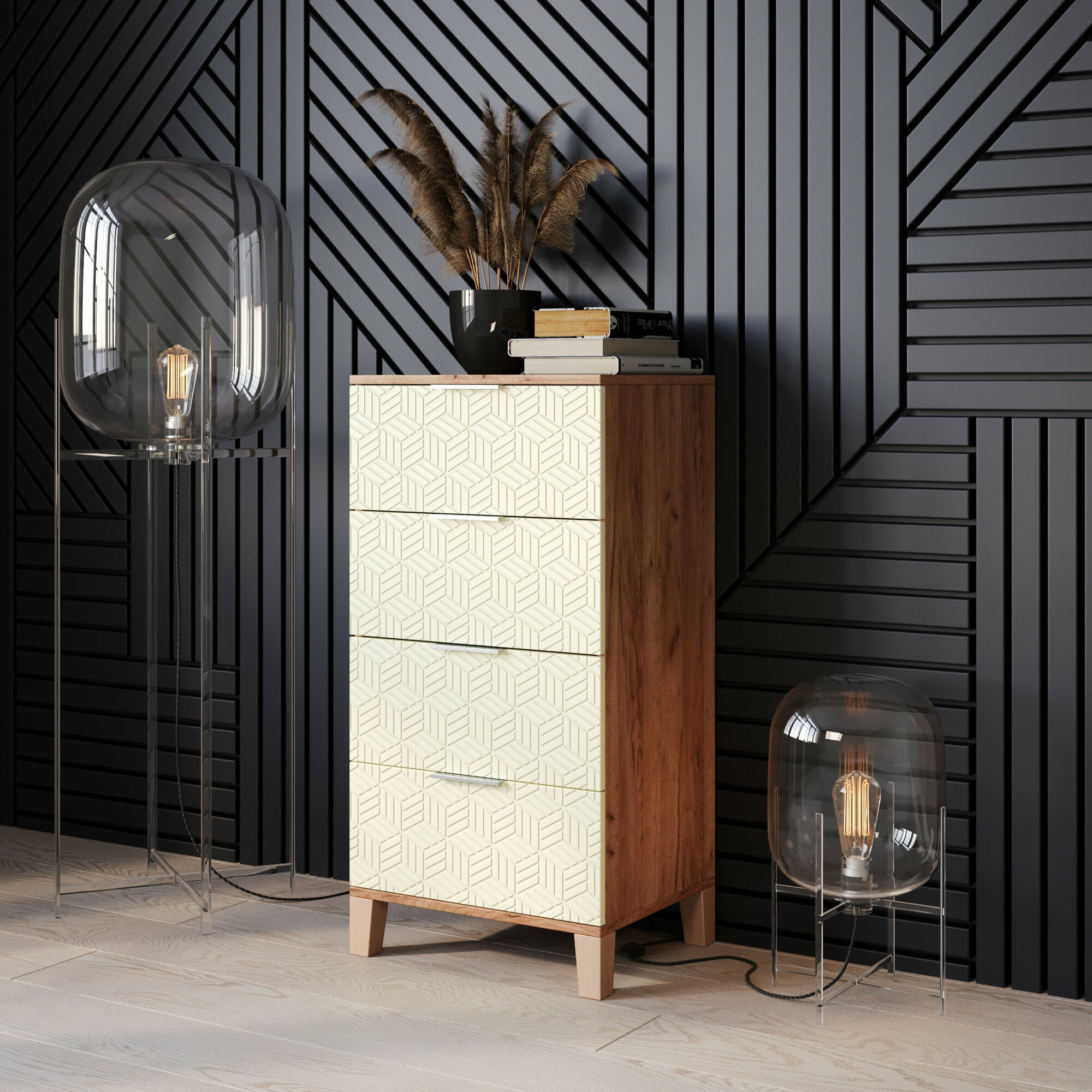 Комод для одежды, узкий, в прихожую, на ножках, с ящиками, Марвин - 6 Тирамису, 50х100х40 см