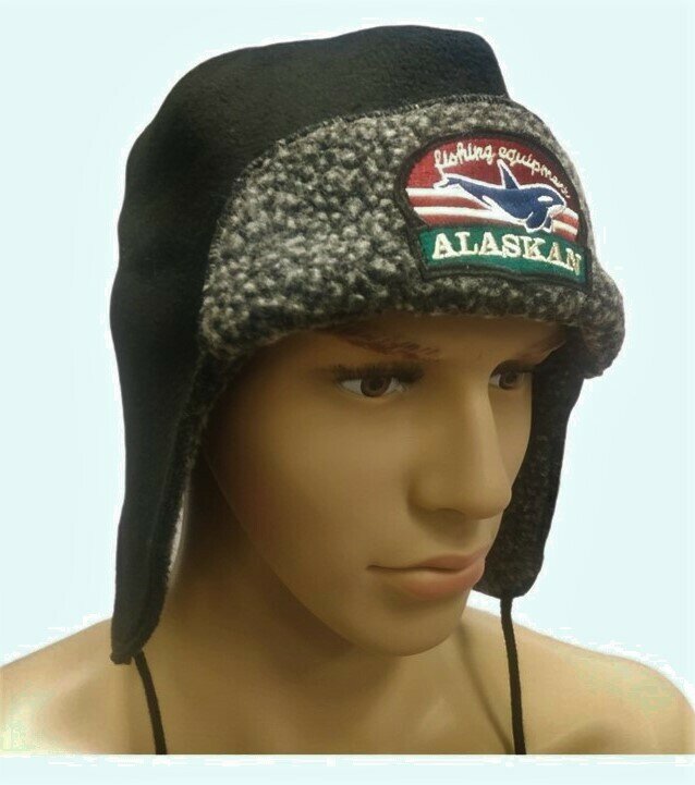Шапка зимняя Alaskan R90001Bl, цв. чёрный / серый, с ушками, флис