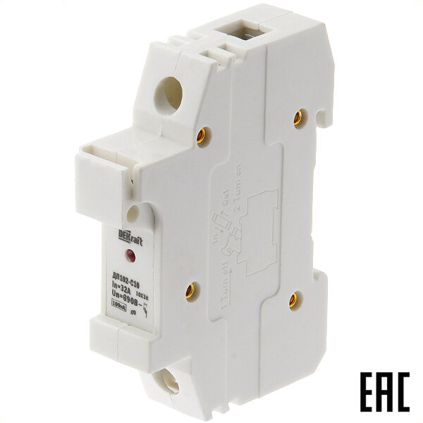 Держатель ДП102-С10-1Р 32А /1п/ 21383DEK для плавкой вставки 10х38мм (DEKraft) (7 шт. в наборе)