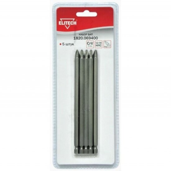 Набор бит Elitech CrV 5 штук блистер PH2 x 150мм
