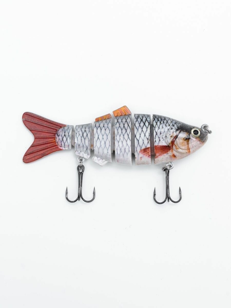 Искусственная приманка 4Fish, воблер, серый, 3D-глаза, корпус из 6 сегментов, минноу — фото 1